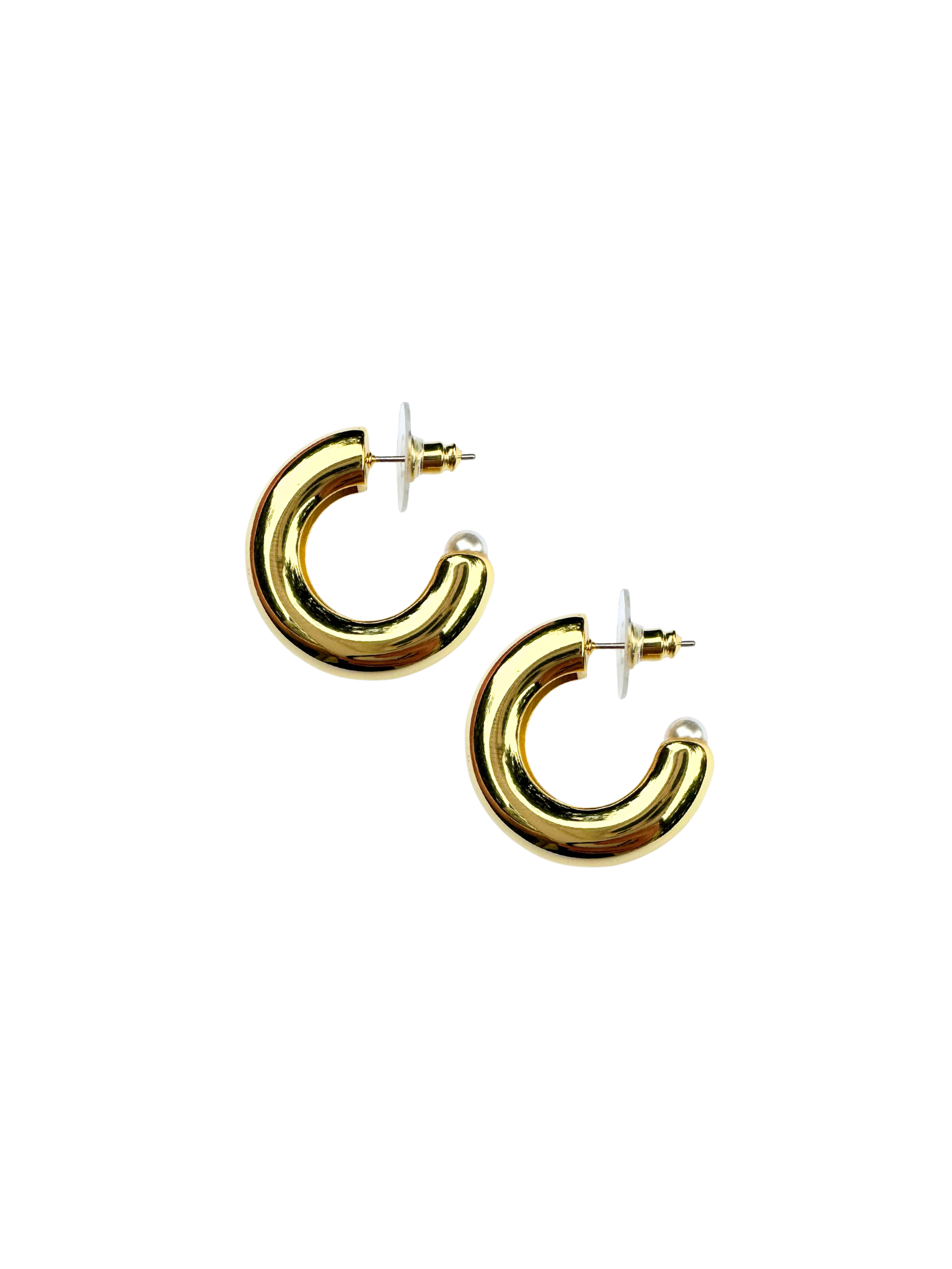 Petite chunky golden hoops + pearl – Nicola Bathie